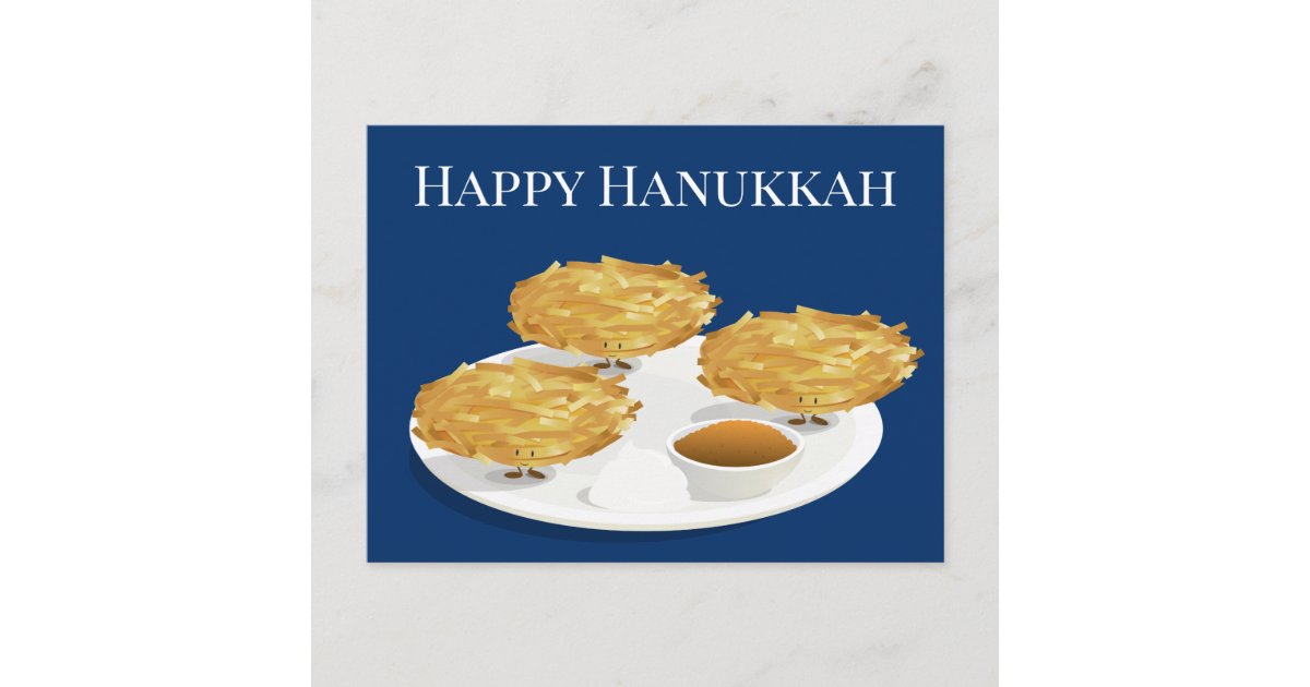 Smiling Latkes Cartoon Hanukkah Postcard | Zazzle