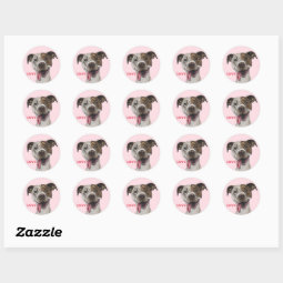Smiling Pit Bull Terrier Dog Drawing LOVE Classic Round Sticker | Zazzle
