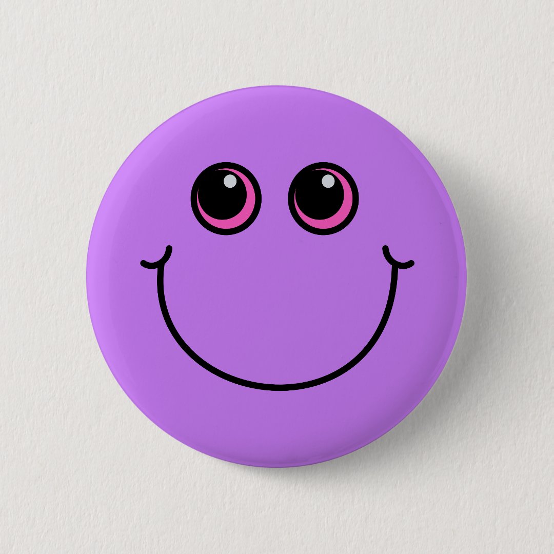 Smiling Purple Emoji Face Button | Zazzle