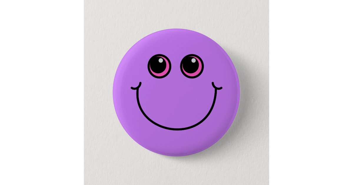 Smiling Purple Emoji Face Button | Zazzle