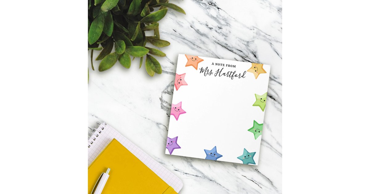 Smiling Rainbow Stars Note From Teacher | Zazzle