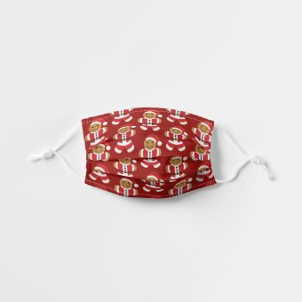 Smiling Red White Gingerbread Santa Pattern Kids' Cloth Face Mask | Zazzle
