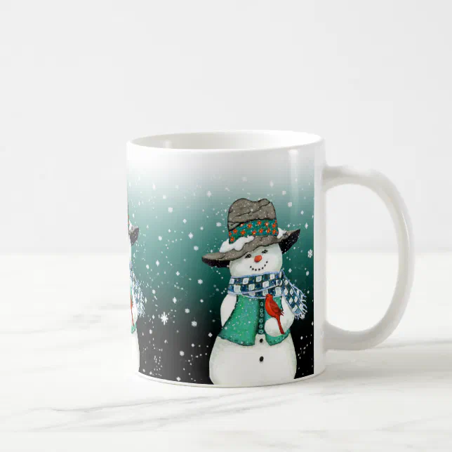 Smiling Snowman, Cardinal in a Snowstorm Mug | Zazzle