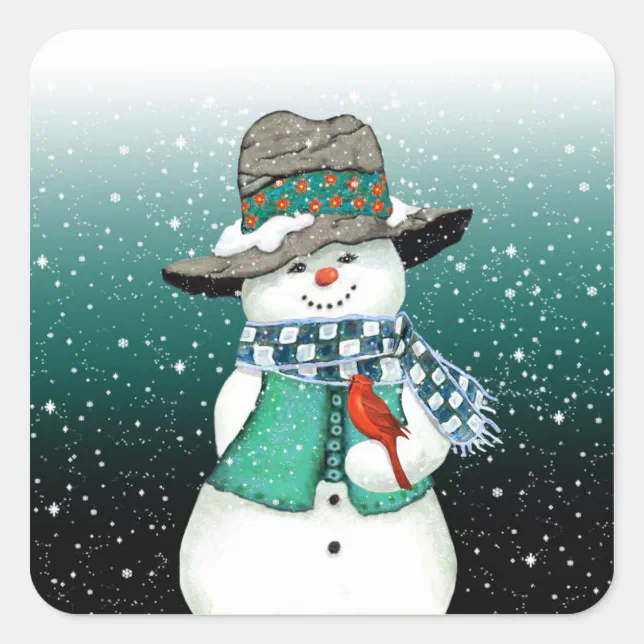 Smiling Snowman, Cardinal in a Snowstorm Stickers | Zazzle