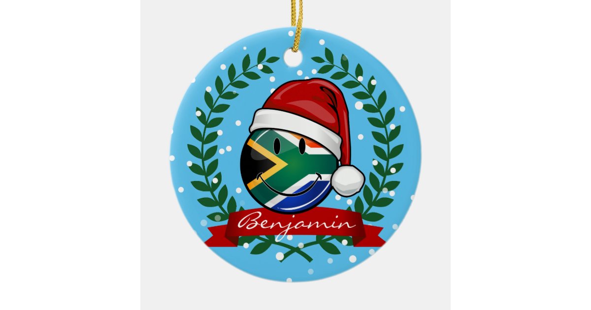Smiling South African Flag Christmas Style Ceramic Ornament | Zazzle