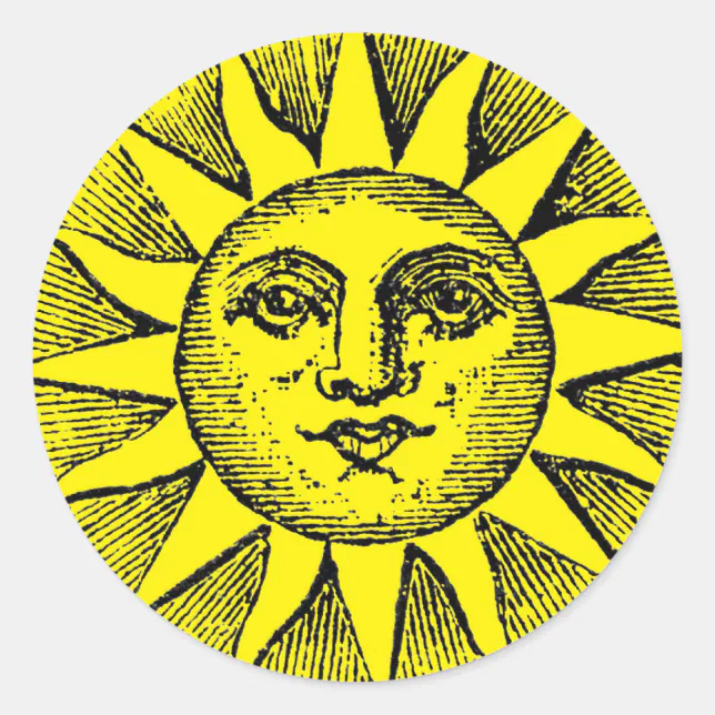 Smiling sun classic round sticker | Zazzle