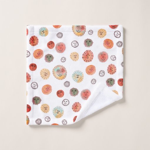 Smiling Suns Watercolor Whimsical Weird Pattern Bath Towel Set | Zazzle