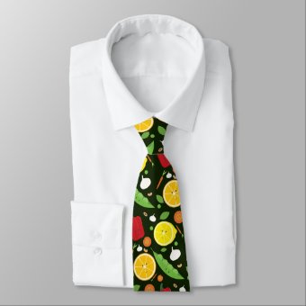 Smiling Vegetable Fruit Dark Green Novelty Pattern Neck Tie | Zazzle