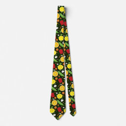 Smiling Vegetable Fruit Dark Green Novelty Pattern Neck Tie | Zazzle