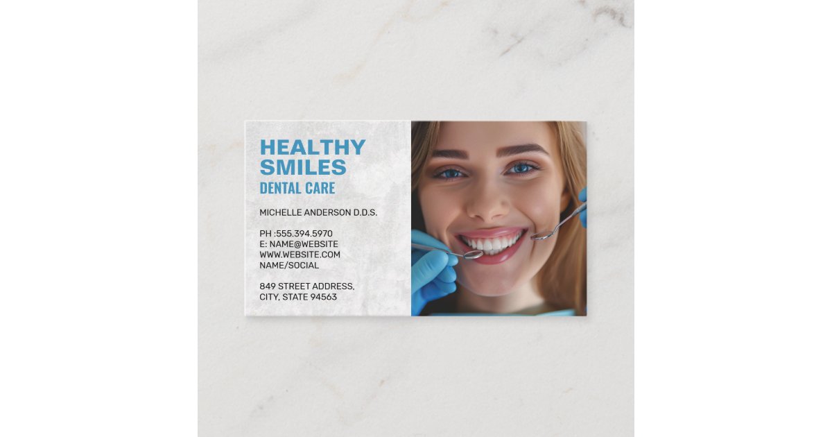 Smiling Woman Getting Teeth Cleaned Business Card | Zazzle