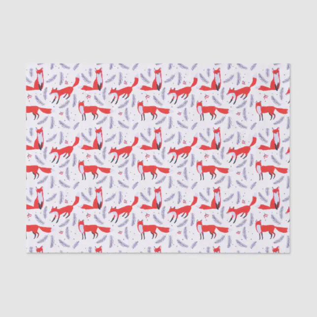 Smiling Woodland Forest Greenery Red Fox Tissue Paper | Zazzle