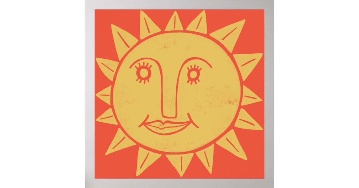 Smiling Yellow Sun Art Poster | Zazzle