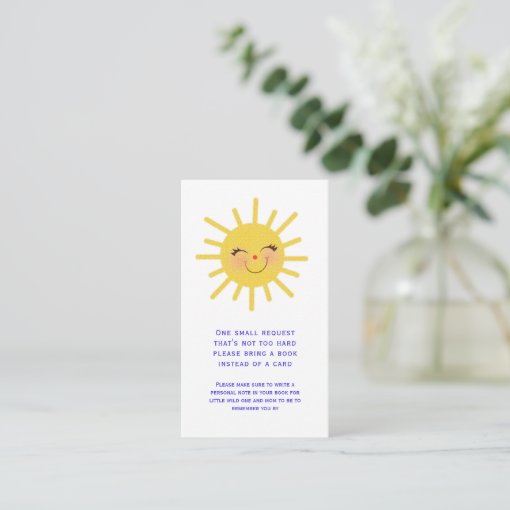 Smiling Yellow Sun Baby Shower Book Request Enclosure Card | Zazzle