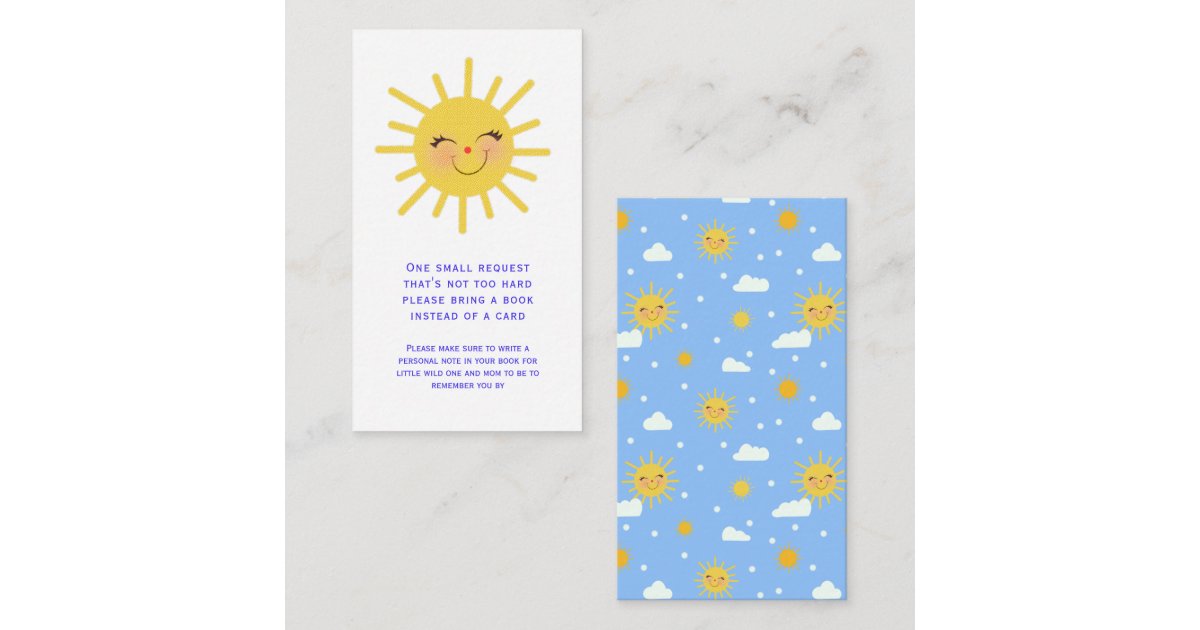 Smiling Yellow Sun Baby Shower Book Request Enclosure Card | Zazzle