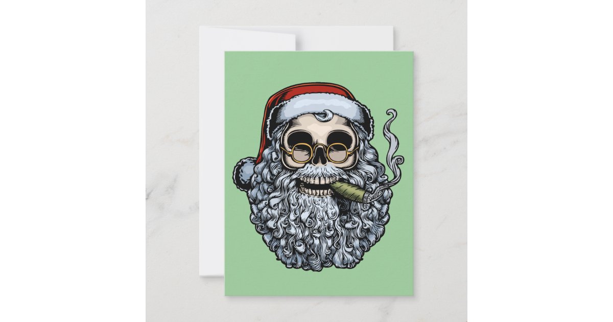 Smokin' Santa Skull Holiday Card | Zazzle