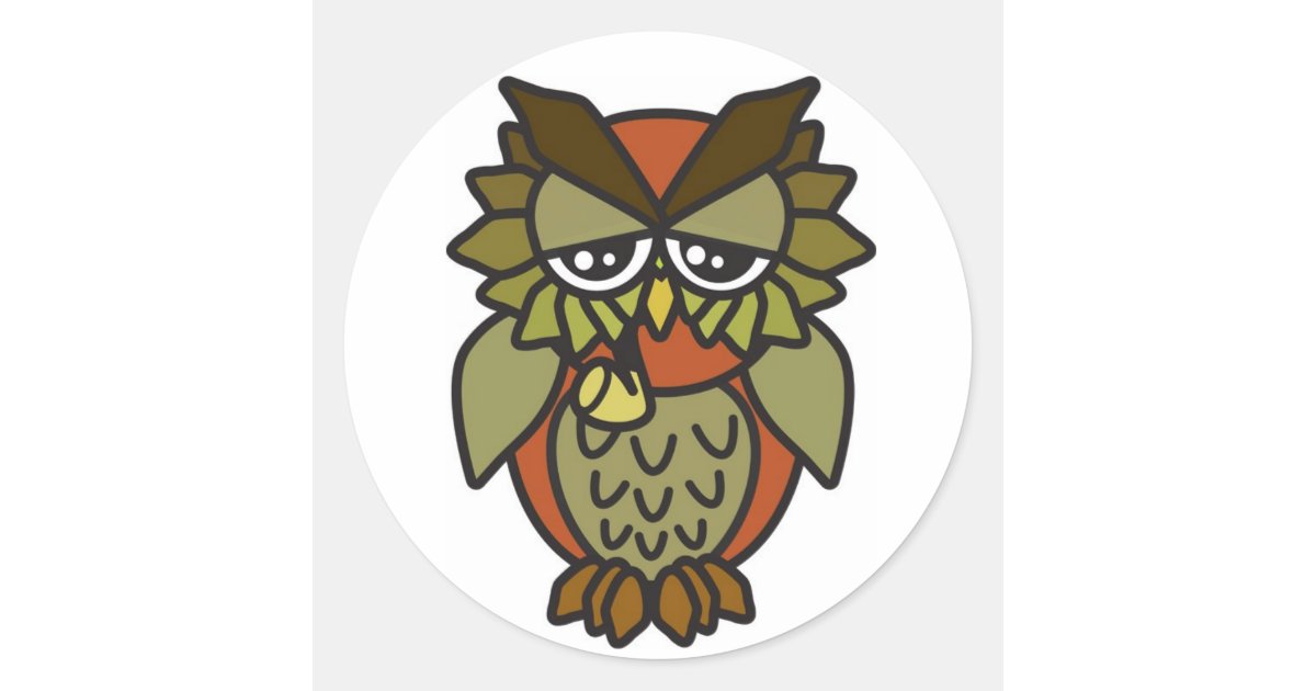 Smoking Owl 2.0 Brown Classic Round Sticker | Zazzle