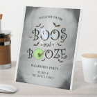 Smoky Grey Boos & Booze Halloween Party Pedestal Sign | Zazzle
