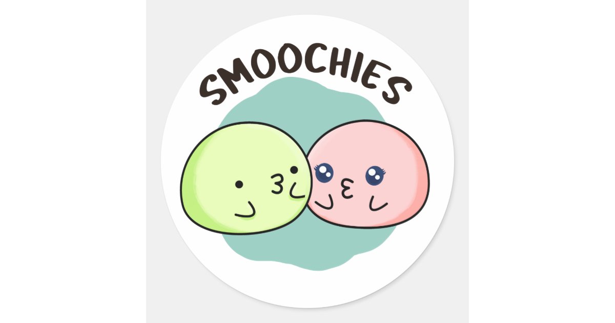 Smoochies Funny Kissing Mochi Pun Classic Round Sticker | Zazzle