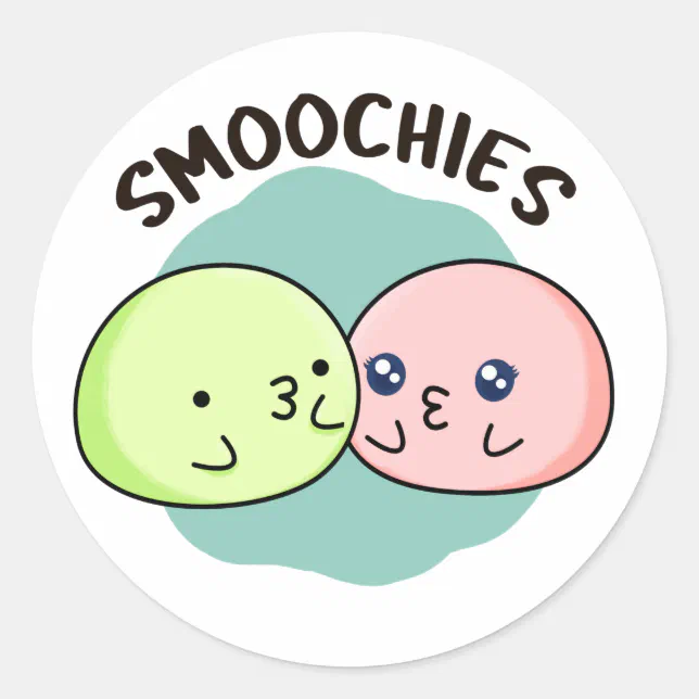 Smoochies Funny Kissing Mochi Pun Classic Round Sticker | Zazzle