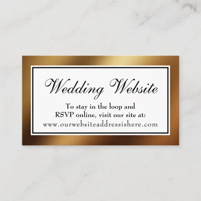 Smooth Gold Glam Wedding Website Insert Card | Zazzle