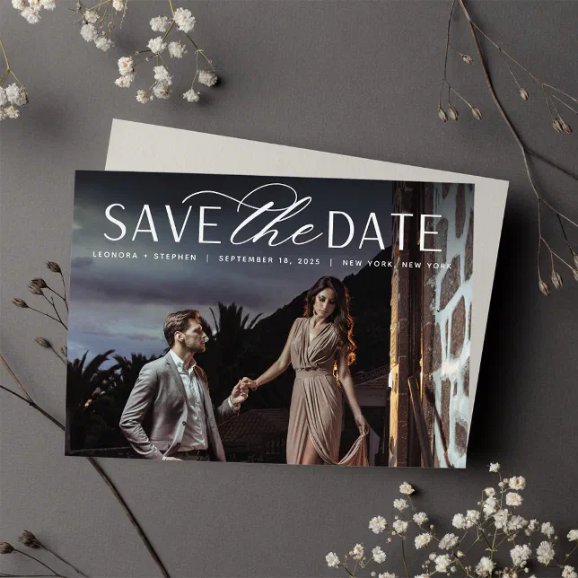 Smooth Script | Single Horizontal Photo Wedding Save The Date | Zazzle