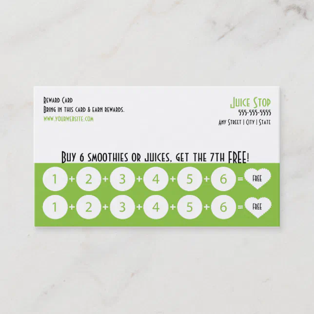Smoothie & Juice Bar Business Card Loyalty Card | Zazzle