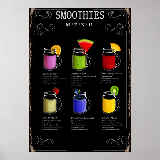Smoothies Menu Poster | Zazzle