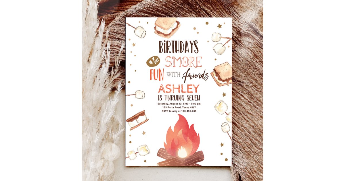 S'more Bonfire Smore Fun Friends Camping Birthday Invitation | Zazzle
