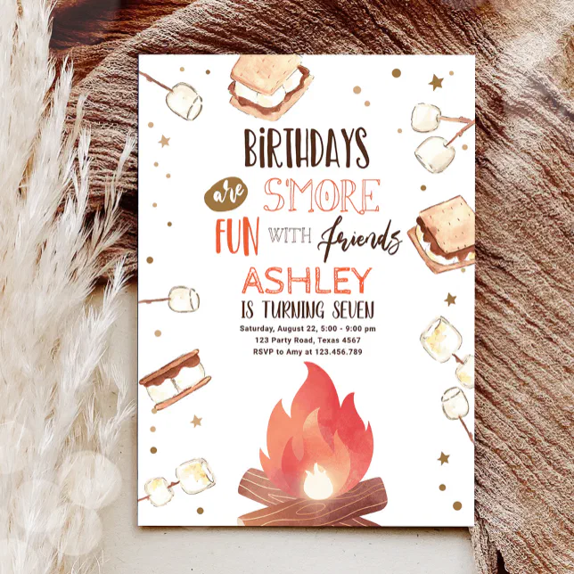 S'more Bonfire Smore Fun Friends Camping Birthday Invitation | Zazzle