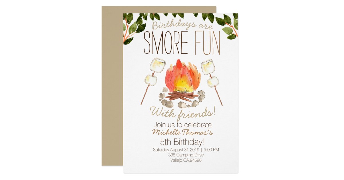 Smore campfire camping birthday invitation | Zazzle.com