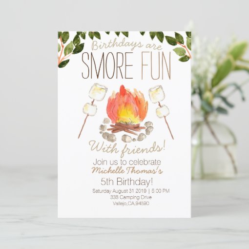 Smore campfire camping birthday invitation | Zazzle