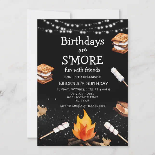 S'more Camping Bonfire Birthday Invitation | Zazzle