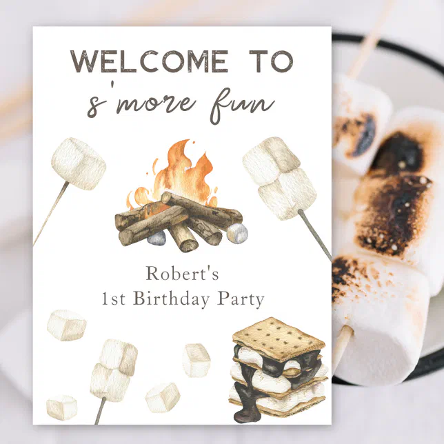 S'more fun 1st Birthday party Welcome Poster | Zazzle