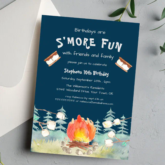 S'more Fun Camping Birthday Invitation | Zazzle
