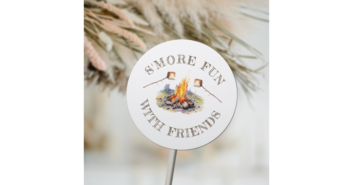 Smore Fun Cute Campfire Camping Kids Birthday Classic Round Sticker ...