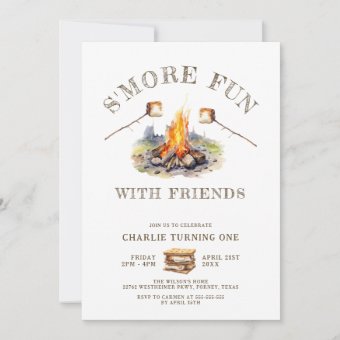 Smore Fun Cute Campfire Camping Kids Birthday Invitation | Zazzle