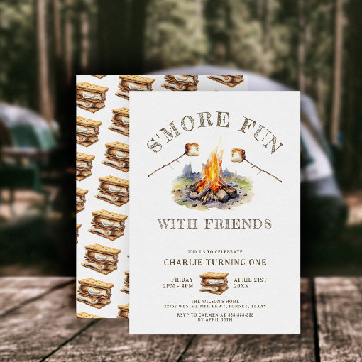 Smore Fun Cute Campfire Camping Kids Birthday Invitation | Zazzle