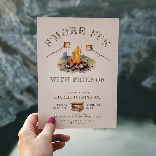 Smore Fun Cute Campfire Camping Kids Birthday Invitation | Zazzle