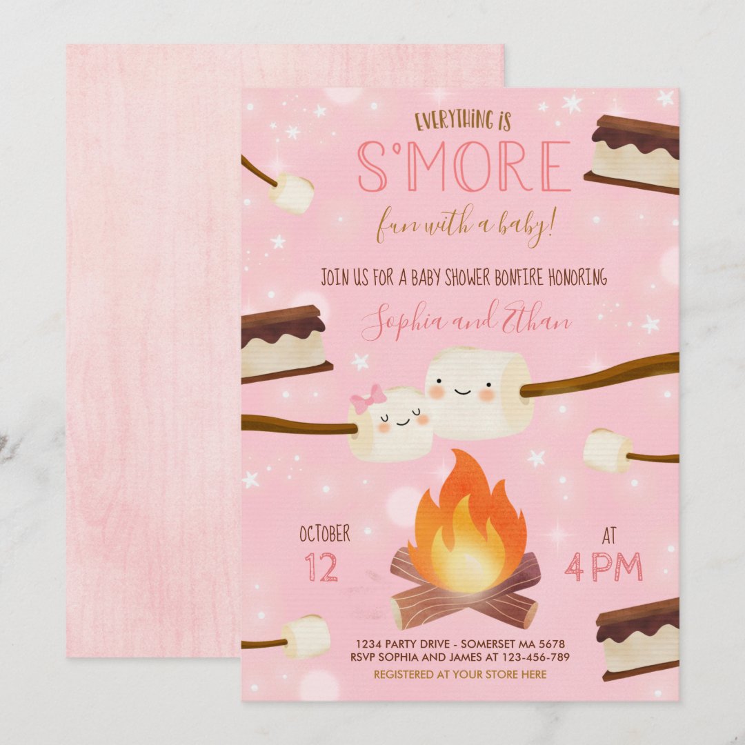 S'more Pink Girl Bonfire Baby Shower Invitation | Zazzle