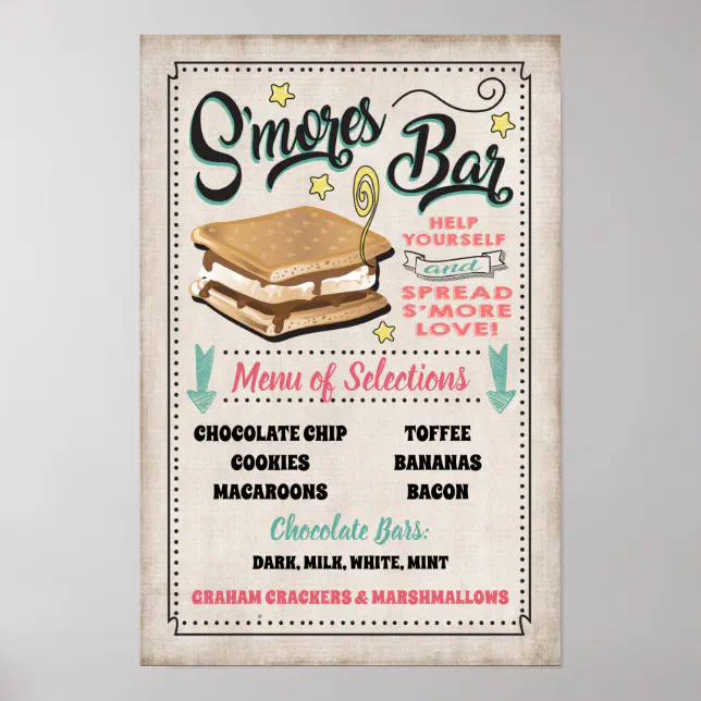 S'mores Bar Menu Party Sign | Zazzle