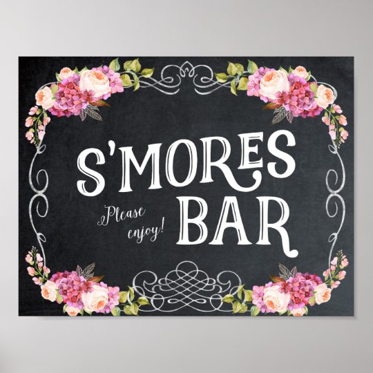smores bar sign chalkboard floral | Zazzle.com