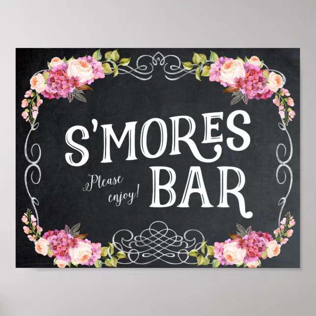 smores bar sign chalkboard floral | Zazzle