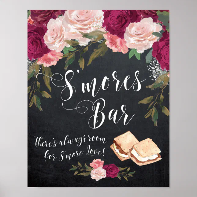 smores bar sign chalkboard floral | Zazzle