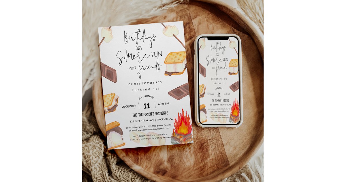 Smores Birthday S'more Fun Party Campfire Bonfire Invitation | Zazzle