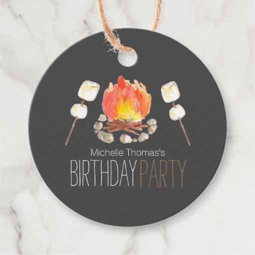 Smores campfire camping birthday favor tag | Zazzle