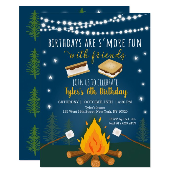 S'mores Camping Campfire Bonfire Birthday Invitation | Zazzle.com