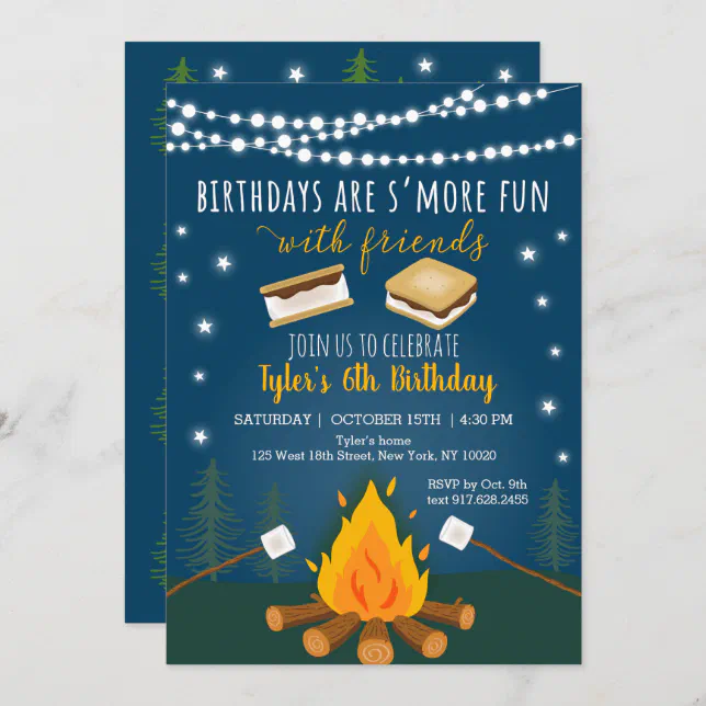 S'mores Camping Campfire Bonfire Birthday Invitation | Zazzle