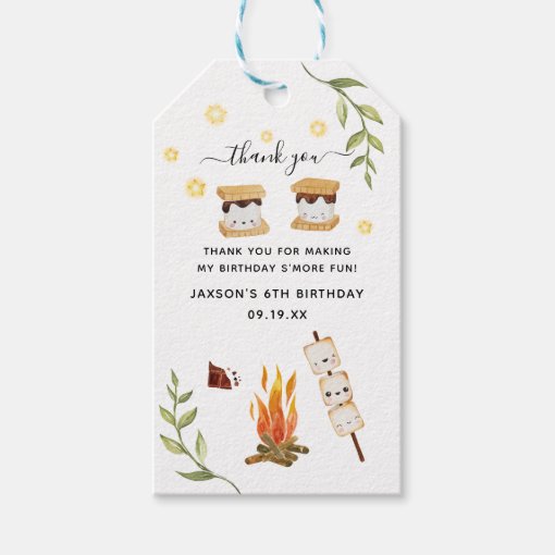 S'mores Camping Campfire Greenery Thank You Gift Tags | Zazzle