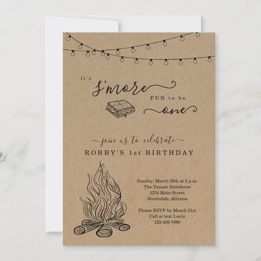 S'mores First Birthday Party Invitation | Zazzle