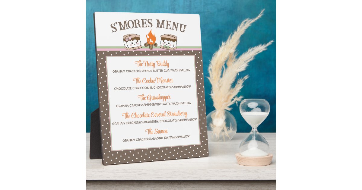 S'Mores gender reveal baby shower bonfire menu Plaque | Zazzle